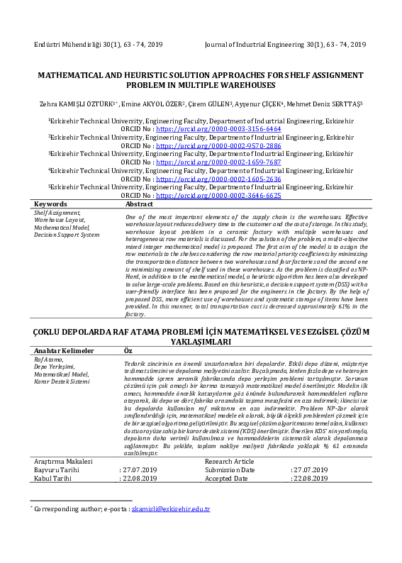 (PDF) Mathematical and Heuristic Solution Approaches for Shelf Assignment Problem in Multiple ...