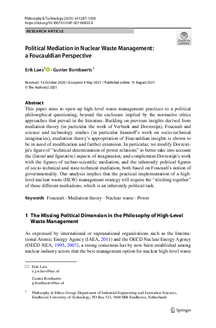 (PDF) Political Mediation in Nuclear Waste Management: a Foucauldian ...