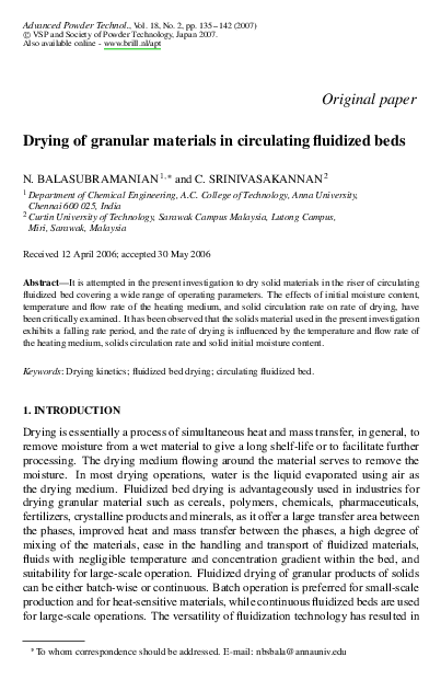 (PDF) Drying of granular materials in circulating fluidized beds