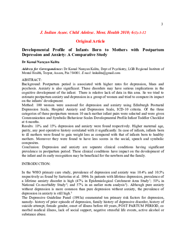 (PDF) Developmental Profile of Infants Born to Mothers with Postpartum ...