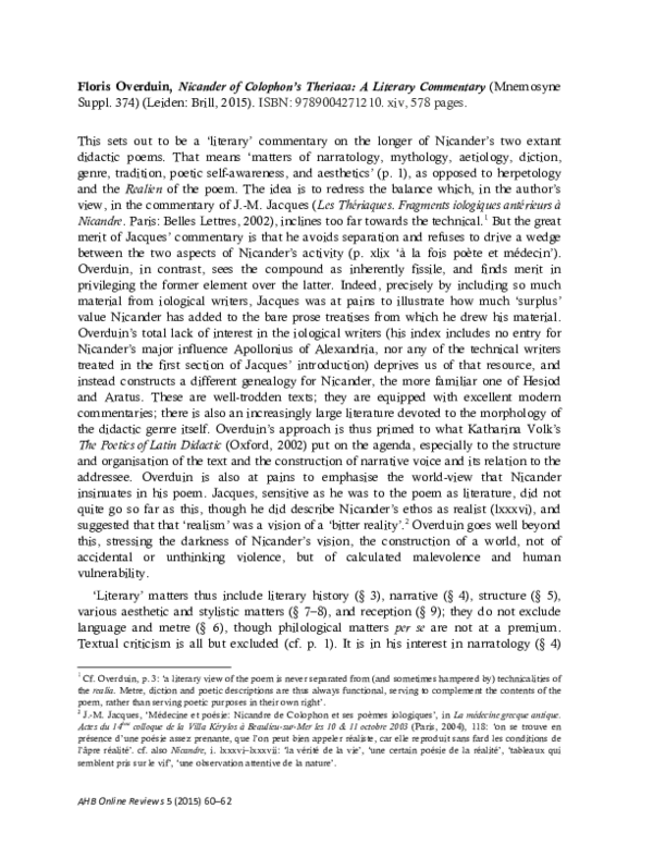 (PDF) Nicander of Colophon's Theriaca