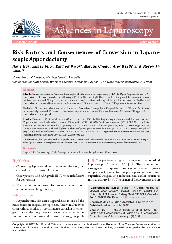 (PDF) Risk Factors and Consequences of Conversion in Laparo- scopic Appendectomy