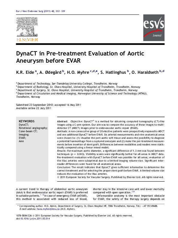 (PDF) DynaCT in Pre-treatment Evaluation of Aortic Aneurysm before EVAR