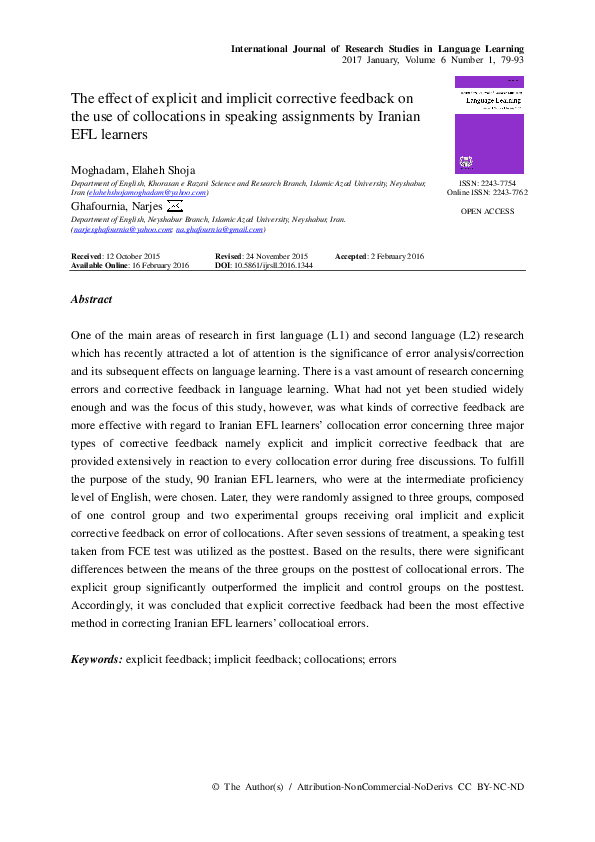 (PDF) The effect of explicit and implicit corrective feedback on the use of collocations in ...