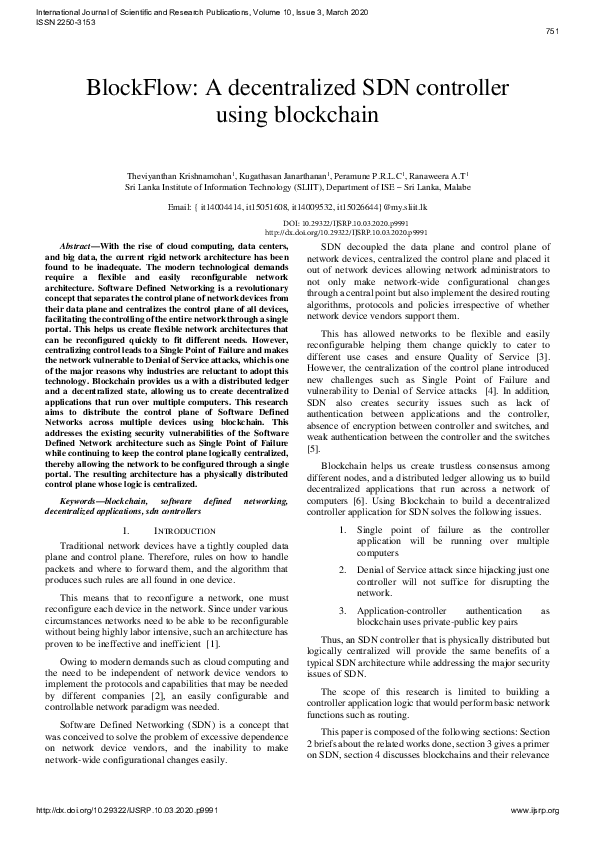(PDF) BlockFlow: A decentralized SDN controller using blockchain