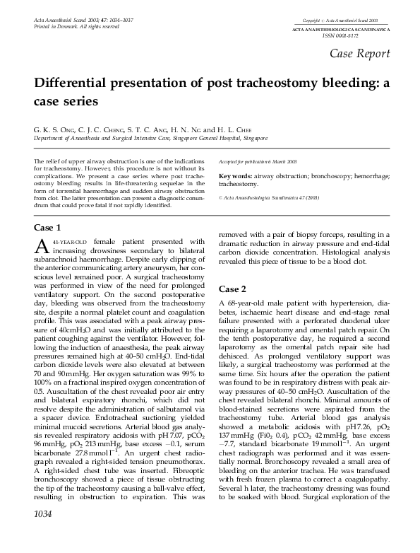 (PDF) Differential presentation of post tracheostomy bleeding: a case ...