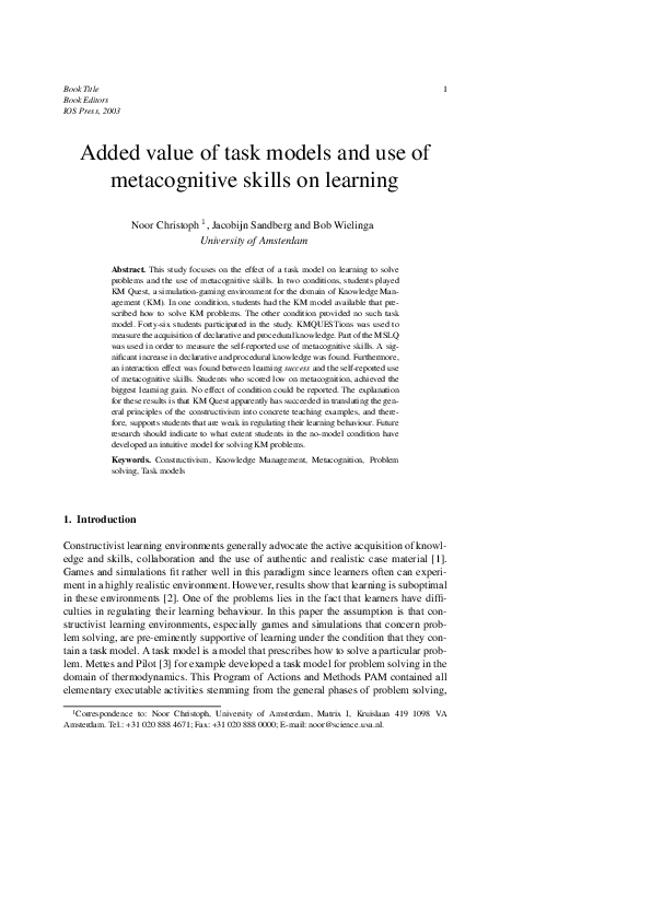 (PDF) Added value of task models and use of metacognitive skills on ...