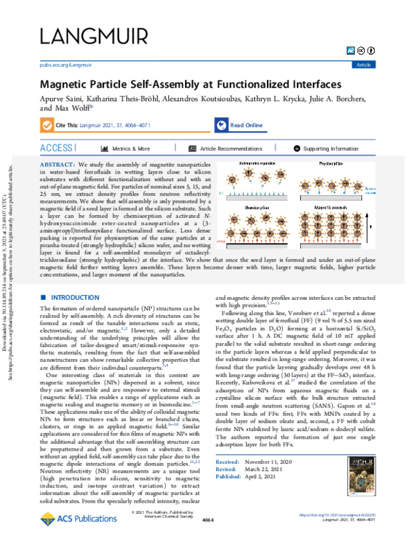 (PDF) Magnetic Particle Self-Assembly at Functionalized Interfaces ...