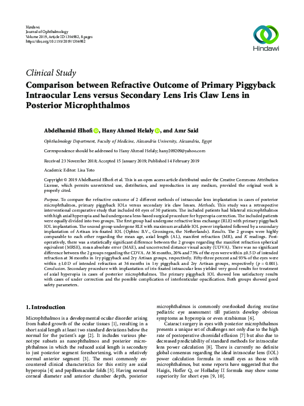 (PDF) Comparison between refractive outcome of primary piggy back ...