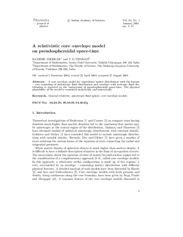 (PDF) A relativistic core-envelope model on pseudospheroidal space-time