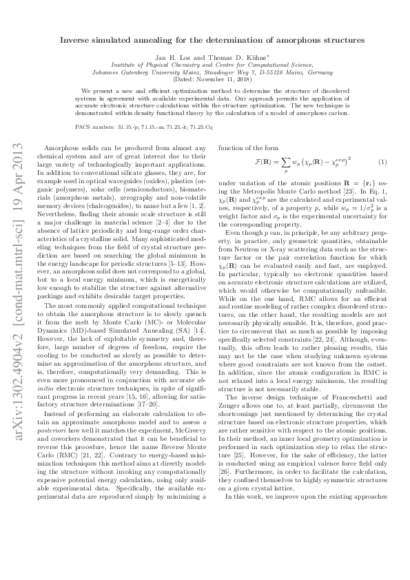Pdf Inverse Simulated Annealing For The Determination Of Amorphous