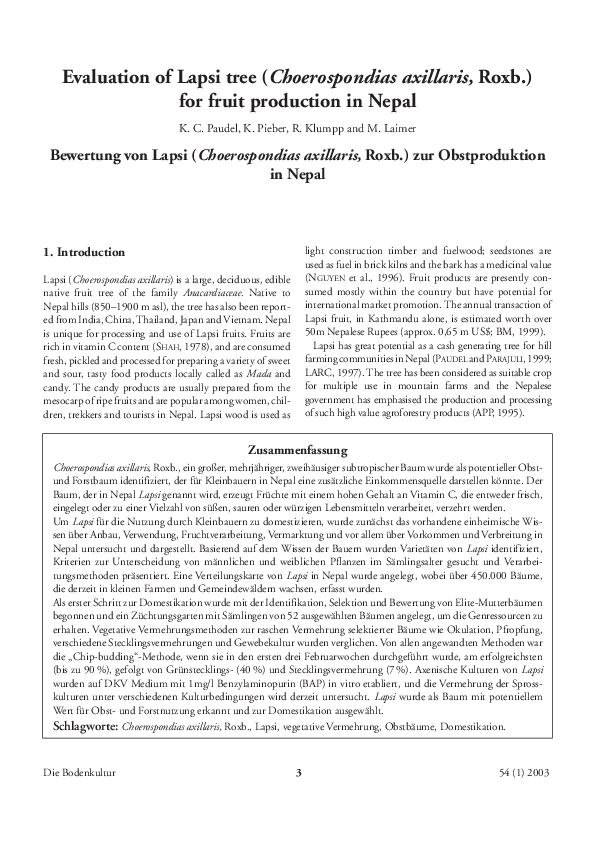 (PDF) Evaluation of Lapsi tree (Choerospondias axillaris, Roxb.) for ...