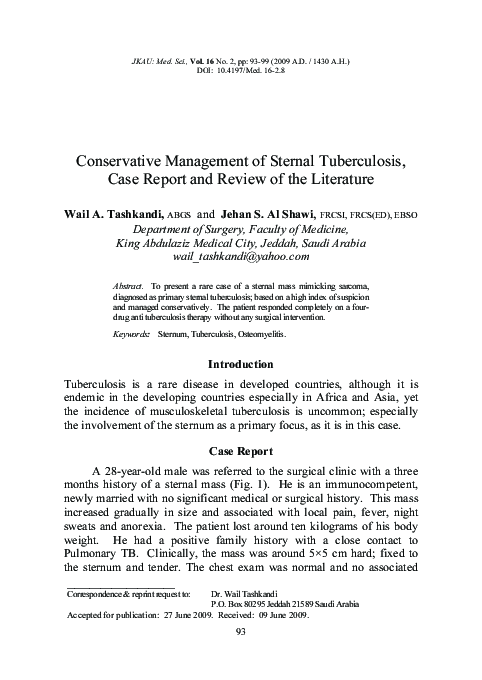 (PDF) Conservative Management of Sternal Tuberculosis, Case Report and ...