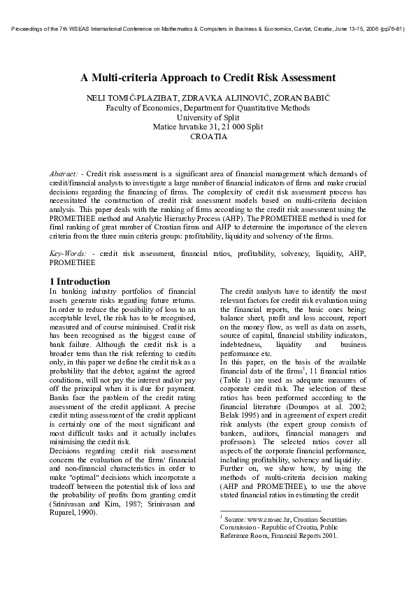 (PDF) A multi-criteria approach to credit risk assessment