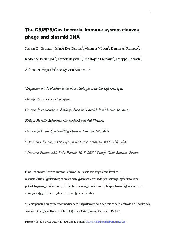 (PDF) The CRISPR/Cas bacterial immune system cleaves phage and plasmid DNA
