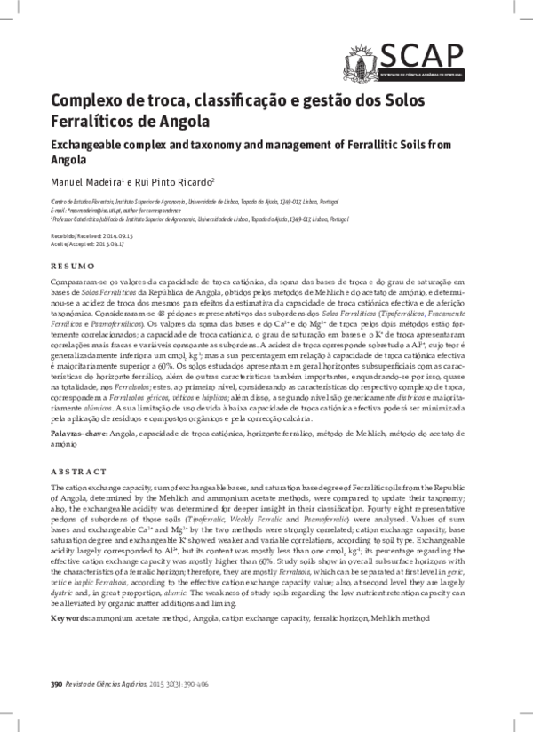 (PDF) Complexo de troca, classificação e gestão dos solos ferralíticos ...
