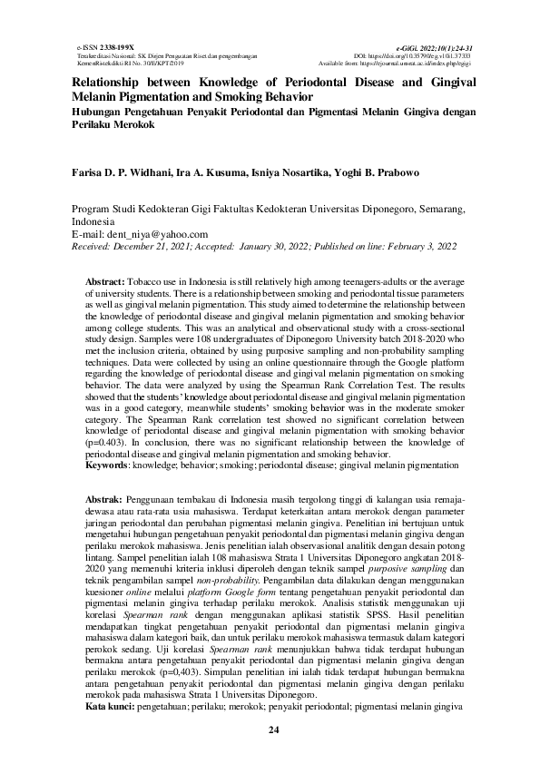 (PDF) Relationship between Knowledge of Periodontal Disease and ... (PDF) Relationship between Knowledge of Periodontal Disease and ...