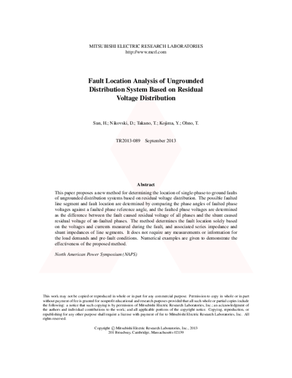 (PDF) Fault location analysis of ungrounded distribution system based on residual voltage ...
