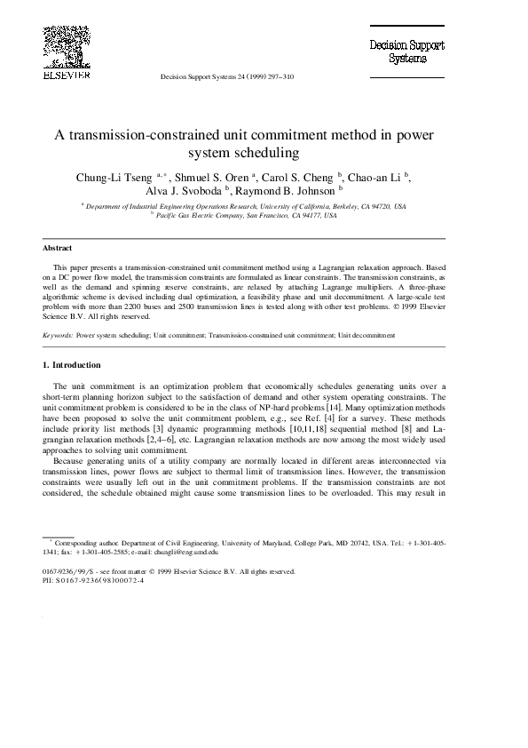(PDF) A transmission-constrained unit commitment method in power system ...