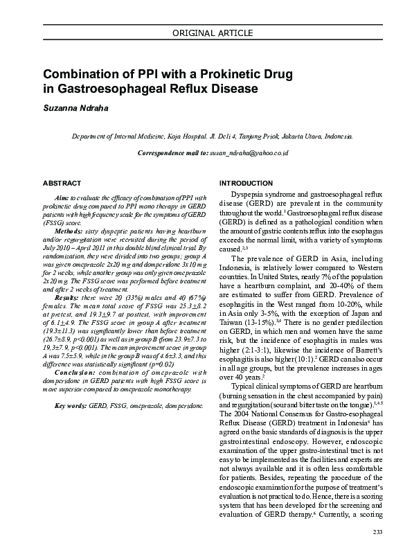 (PDF) Combination of PPI with a prokinetic drug in gastroesophageal ...