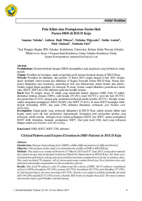 (PDF) Pola Klinis Dan Peningkatan Enzim Hati Pasien DBD DI Rsud Koja