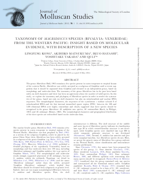 (PDF) Taxonomy of Macridiscus species (Bivalvia:Veneridae) from the ...