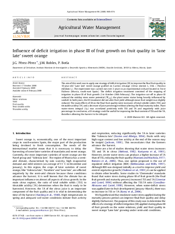 (PDF) Influence of deficit irrigation in phase III of fruit growth on fruit quality in ‘lane ...