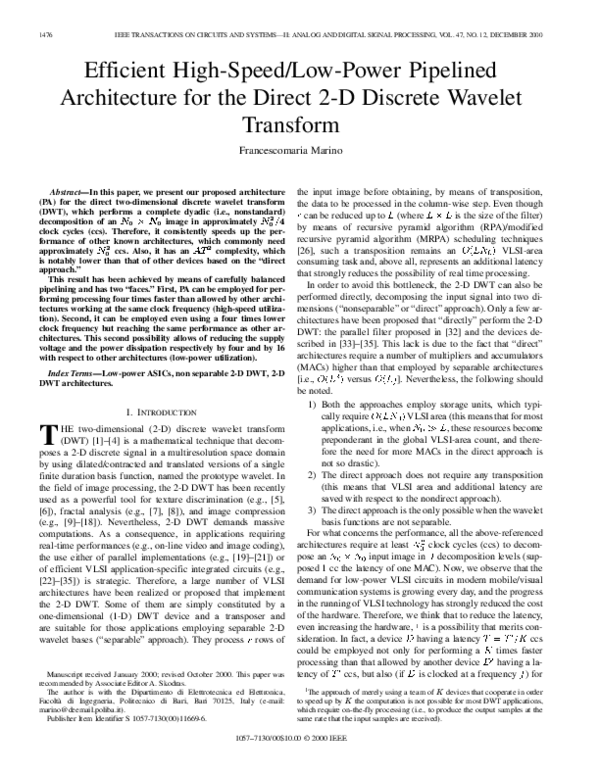 Pdf High Speed Low Power 2d Wavelet Transform