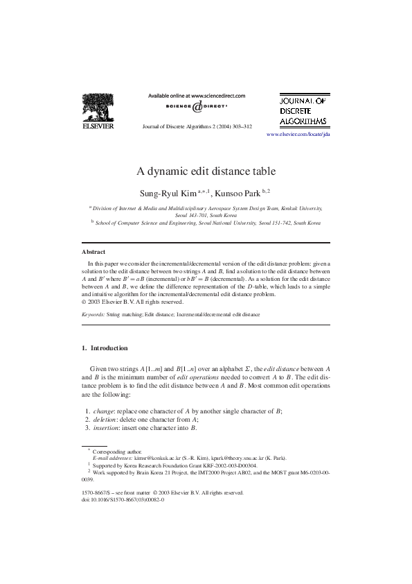 (PDF) A dynamic edit distance table