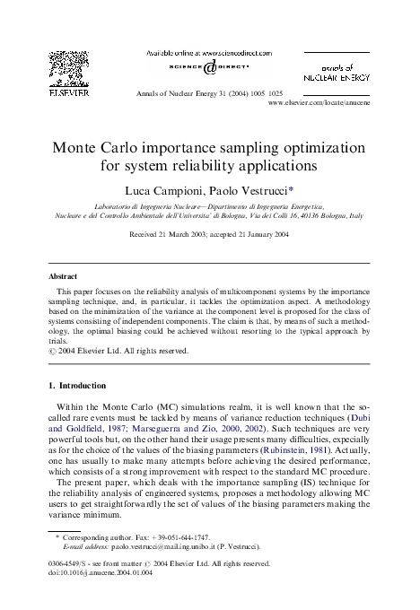 (PDF) Monte Carlo importance sampling optimization for system reliability applications