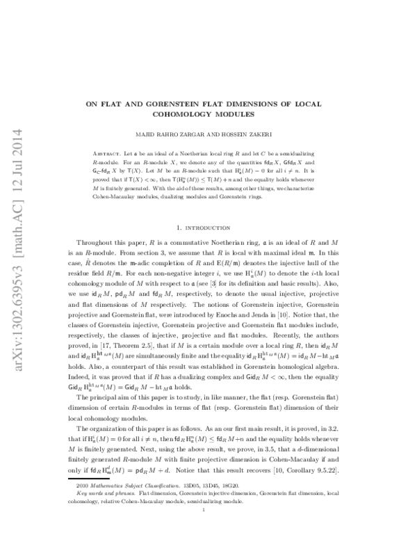 (PDF) On flat and Gorenstein flat dimensions of local cohomology modules