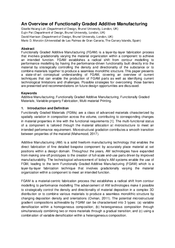 Pdf An Overview Of Functionally Graded Additive Manufacturing