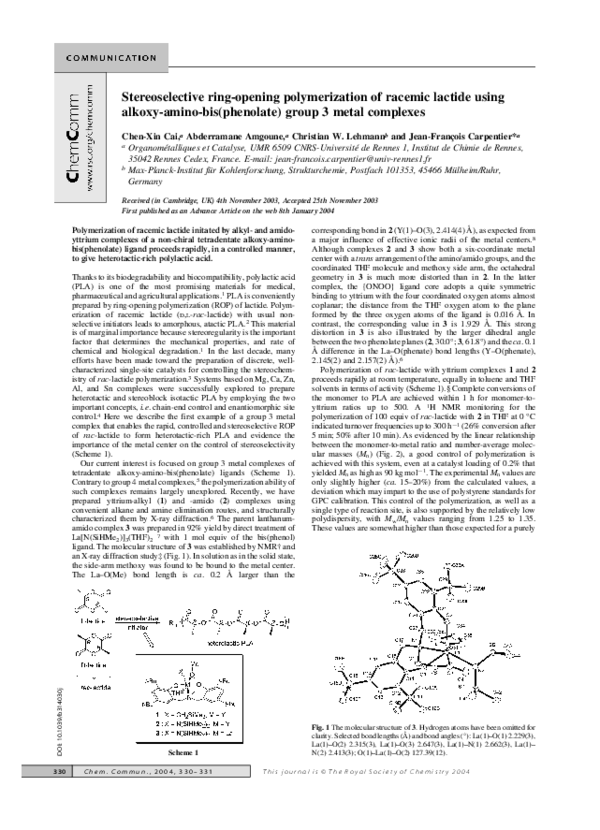 (PDF) Stereoselective ring-opening polymerization of racemic lactide ...