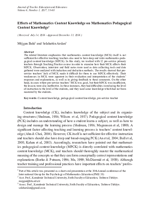 (PDF) Effects of Mathematics Content Knowledge on Mathematics ...