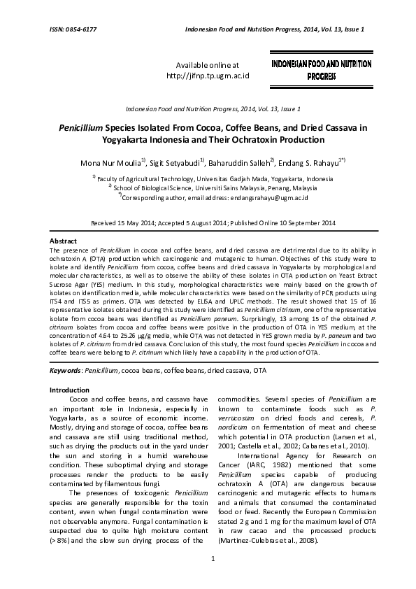 (PDF) Penicillium Species Isolated From Cocoa, Coffee Beans, and Dried ...