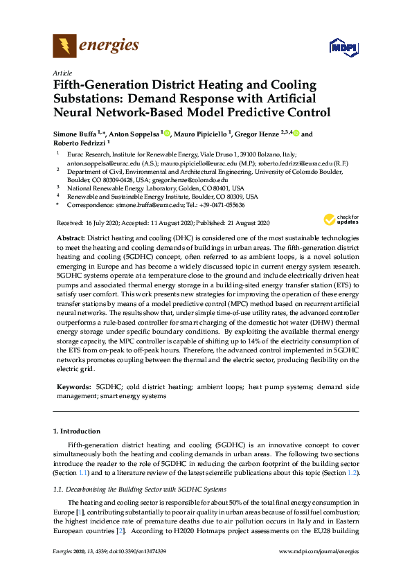 (PDF) Fifth-Generation District Heating and Cooling Substations: Demand Response with Artificial ...
