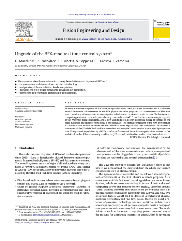 (PDF) Upgrade of the RFX-mod real time control system