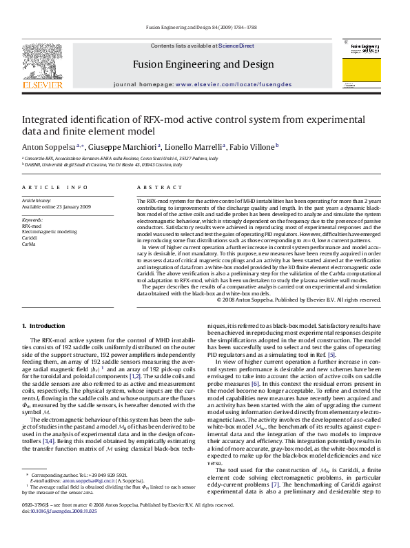 Pdf Integrated Identification Of Rfx Mod Active Control System From Experimental Data And