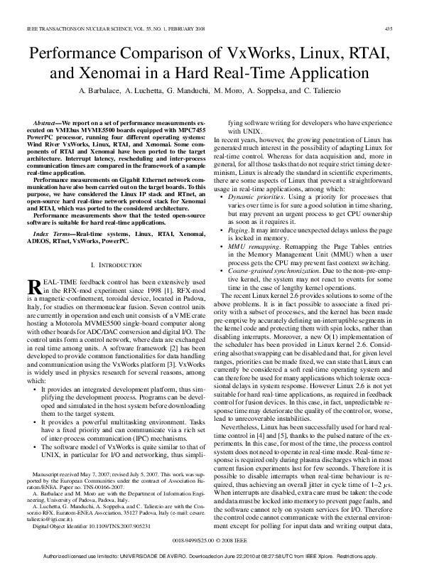 (PDF) Performance Comparison of VxWorks, Linux, RTAI, and Xenomai in a ...