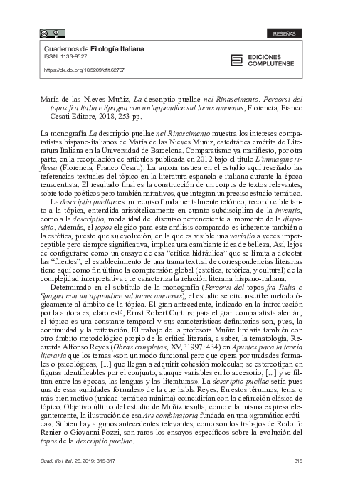 (PDF) María de las Nieves Muñiz, "La descriptio puellae nel ...