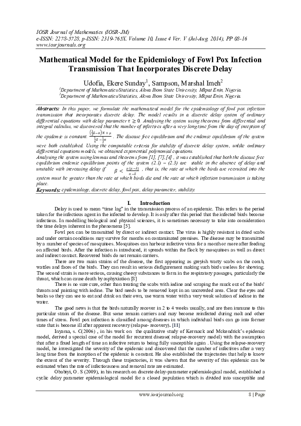 (PDF) Mathematical Model for the Epidemiology of Fowl Pox Infection ...