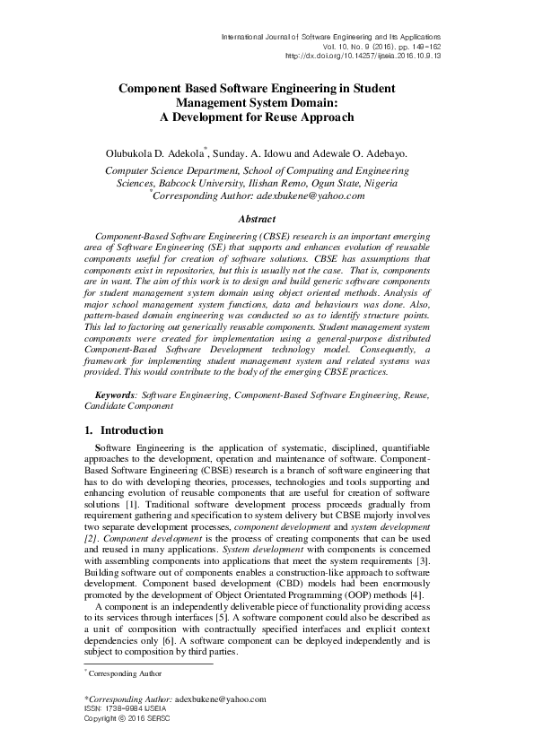 (PDF) Component Based Software Engineering in Student Management System ...