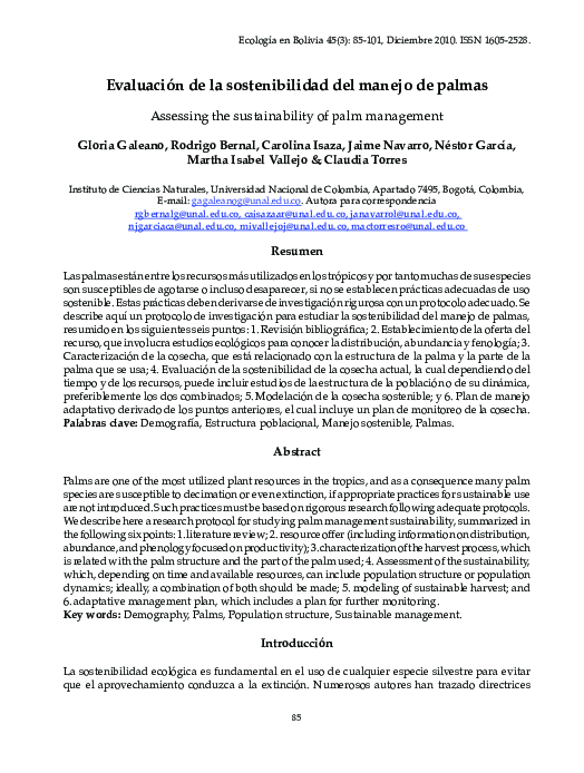 (PDF) Assessing the sustainability of palm management