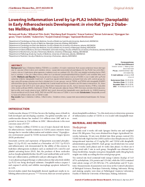(PDF) Lowering Inflammation Level by Lp-PLA2 Inhibitor (Darapladib) in ...