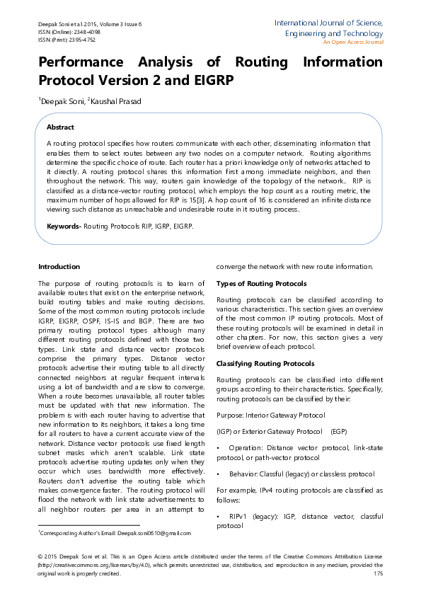 Pdf Performance Analysis Of Routing Information Protocol Version 2