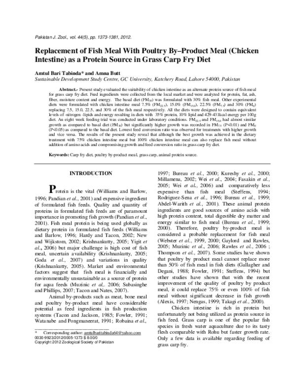 (PDF) Replacement of Fish Meal With Poultry By-Product Meal (Chicken ...