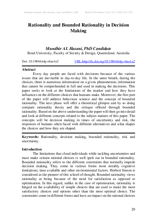 (PDF) Rationality and Bounded Rationality in Decision Making