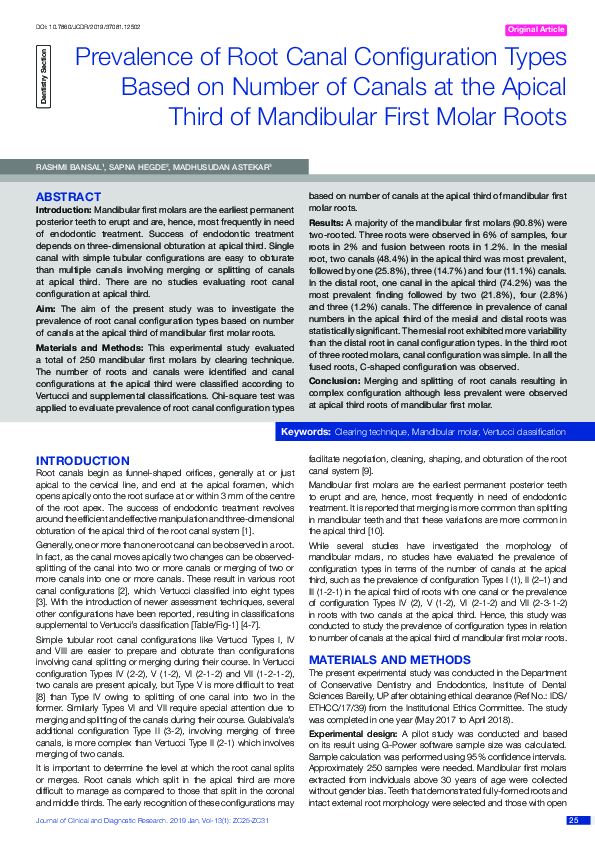(PDF) Prevalence of Root Canal Configuration Types Based on Number of ...