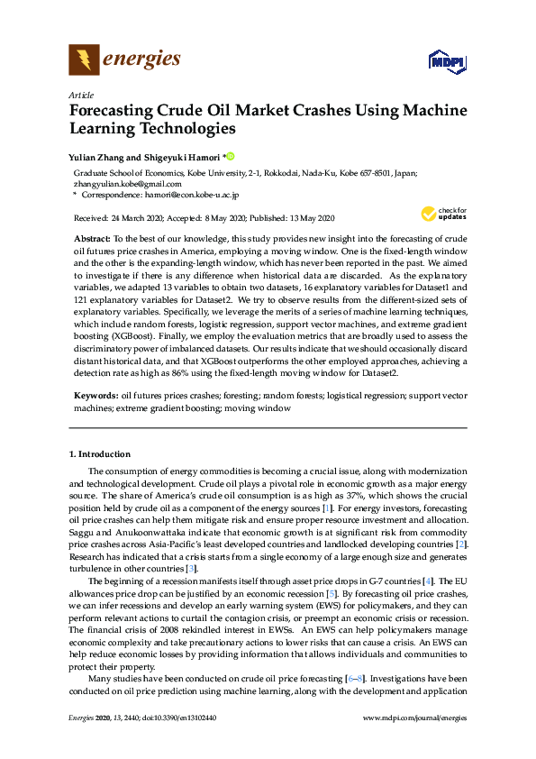 (PDF) Forecasting Crude Oil Market Crashes Using Machine Learning ...