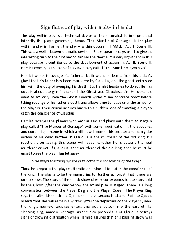 (DOC) Significance of play within a play in hamlet